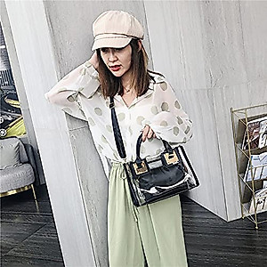 Women Clear Handbags 2 in 1 Jelly Tote Purse Transparent Messenger Shoulder Crossbody Bag, Black