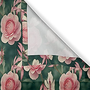Ambesonne Spring Grommet Curtain, Roses of Garden Blurred Backdrop Close Up Blossoming Romantic Artwork, Decorative Single Panel Drapes for Bedroom Living Room, 50" x 84", Hunter Green Pale Pink