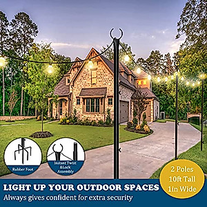 2 Pack - 9.7FT Adjustable String Light Pole for Outside, Outdoor Lighting Poles, Patio Light Poles for Garden, Lawn, Patio and Fence
