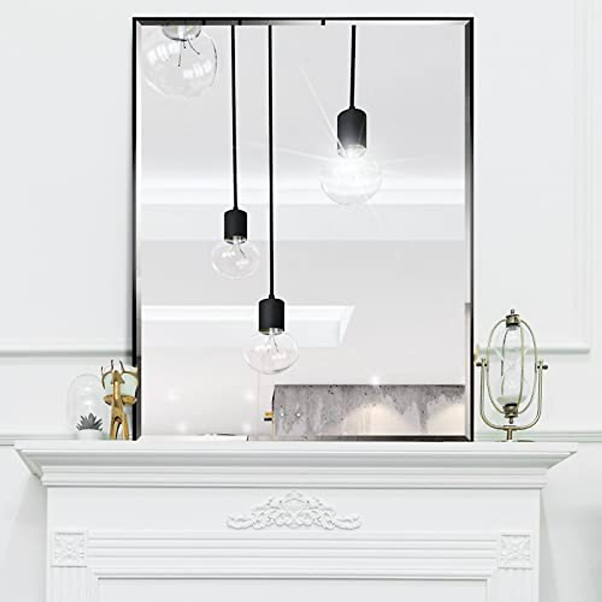 LEDLUX 24x36 Inch Black Mirror with Beveled Trim, Aluminum Frame Bathroom Vanity Mirror, Copper-Free Mirror, Rectangle Wall Mounted Mirror, Modern Rectangular Mirror Horizontal or Vertical
