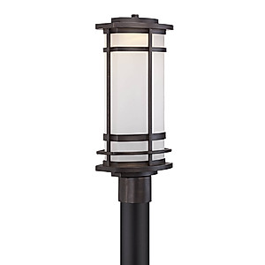 Theola Modern Contemporary Outdoor Post Light Fixture Bronze Brown Metal 19" Etched Glass Shade for Exterior House Porch Patio Outside Deck Garage Yard Front Door Garden Home - Possini Euro Design