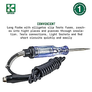 Voltage Continuity & Current Tester - 6-12 V DC - 24 V AC - Heavy Duty - 54" Cord - Indicator Light - Electrical Tester