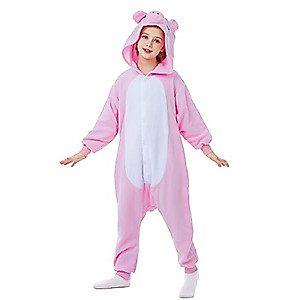 CANASOUR Unisex Halloween Kids Pink Pig Onesie For 6-8 Years Girls Costume Party Cosplay Pyjamas (Height 47-51”, 6 Years, Pig)