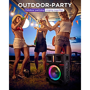 HEARTSEA Karaoke Machine with 2 Wireless Microphones for Kids, Portable Bluetooth Singing Speaker Adults with Disco Ball + Lyrics Display Holder - TF Card/USB/FM Radio for Parties Recording