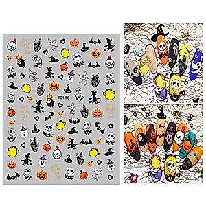 12 Sheets Halloween Nail Art Stickers Decals Self-Adhesive Pegatinas Uñas Cute Ghost Hat Castle Cat Skull Bat Nail Supplies Nail Art Design Decoration Accessories