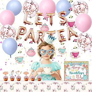 Tea Party Decorations, Tea Party Set for Little Girls, Let's Par Tea Balloons, Tea Party Tablecloth, Photobooth Props, Cupcake Toppers, Hanging Decors for Bridal Shower Birthday Party Baby Shower
