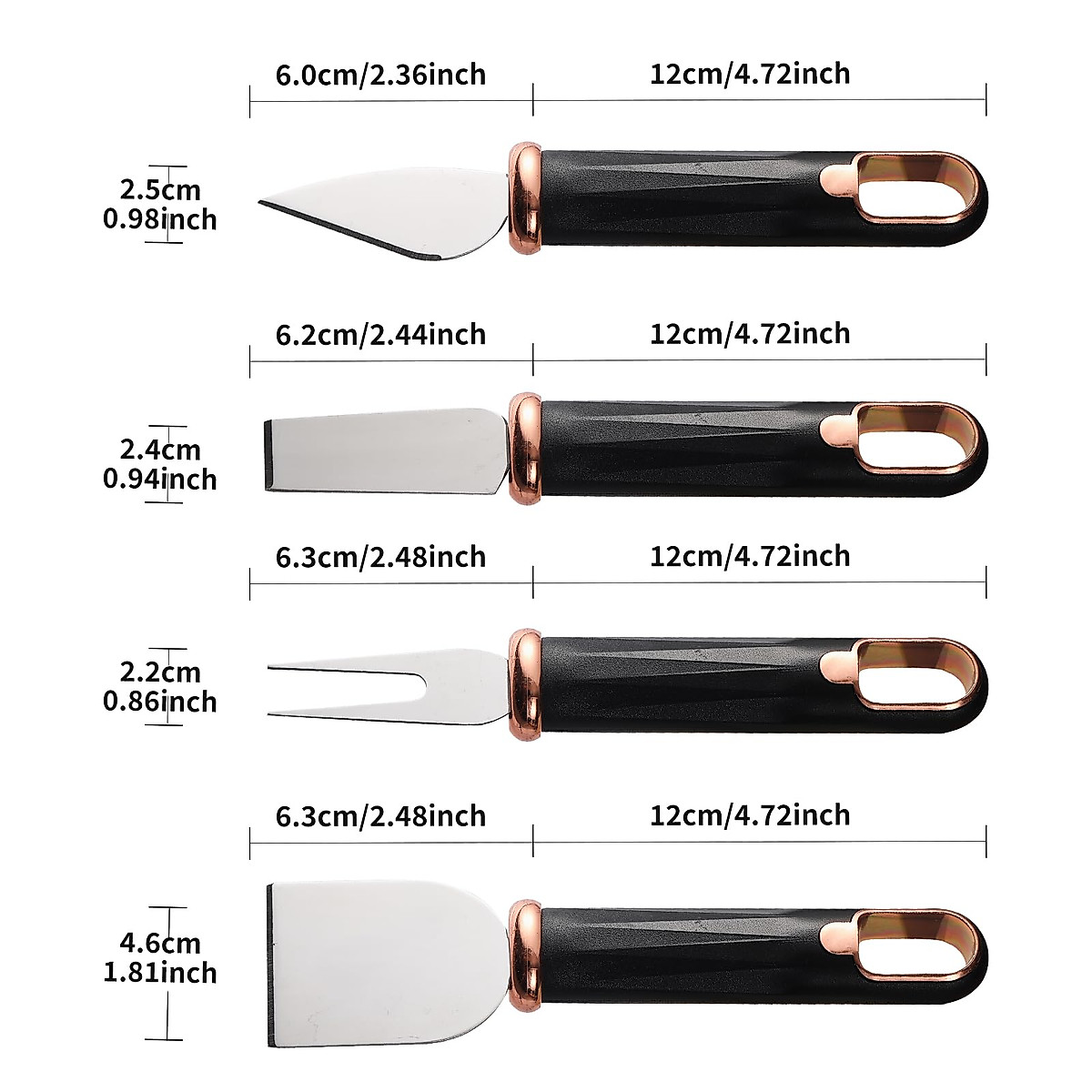 Cokshy Cheese Knives Set, Soft Cheese Knife, Cheese Fork, Narrow Plane Knife, Parmesan Knife, Flat Cheese Knife - 4 Pcs Stainless Steel Cheese Knifes for Charcuterie and Cheese Spread (Black)