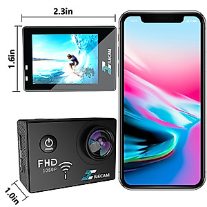 Xilecam Action Camera 1080P WiFi Sports Camera 4xZoom Action Camera 40m/131ft Underwater Waterproof with 2 X1050 mAh Batteries and Multi-Function Accessory