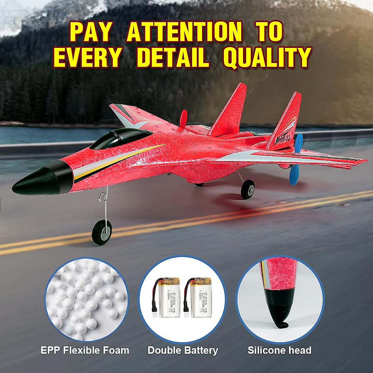 Fremego Su-27 RC Airplane,2.4GHz 2 Channel Remote Control Plane with Gyro Night Lights and 2 Batteries, Easy to Fly for Adults, Beginners and Kids Toy