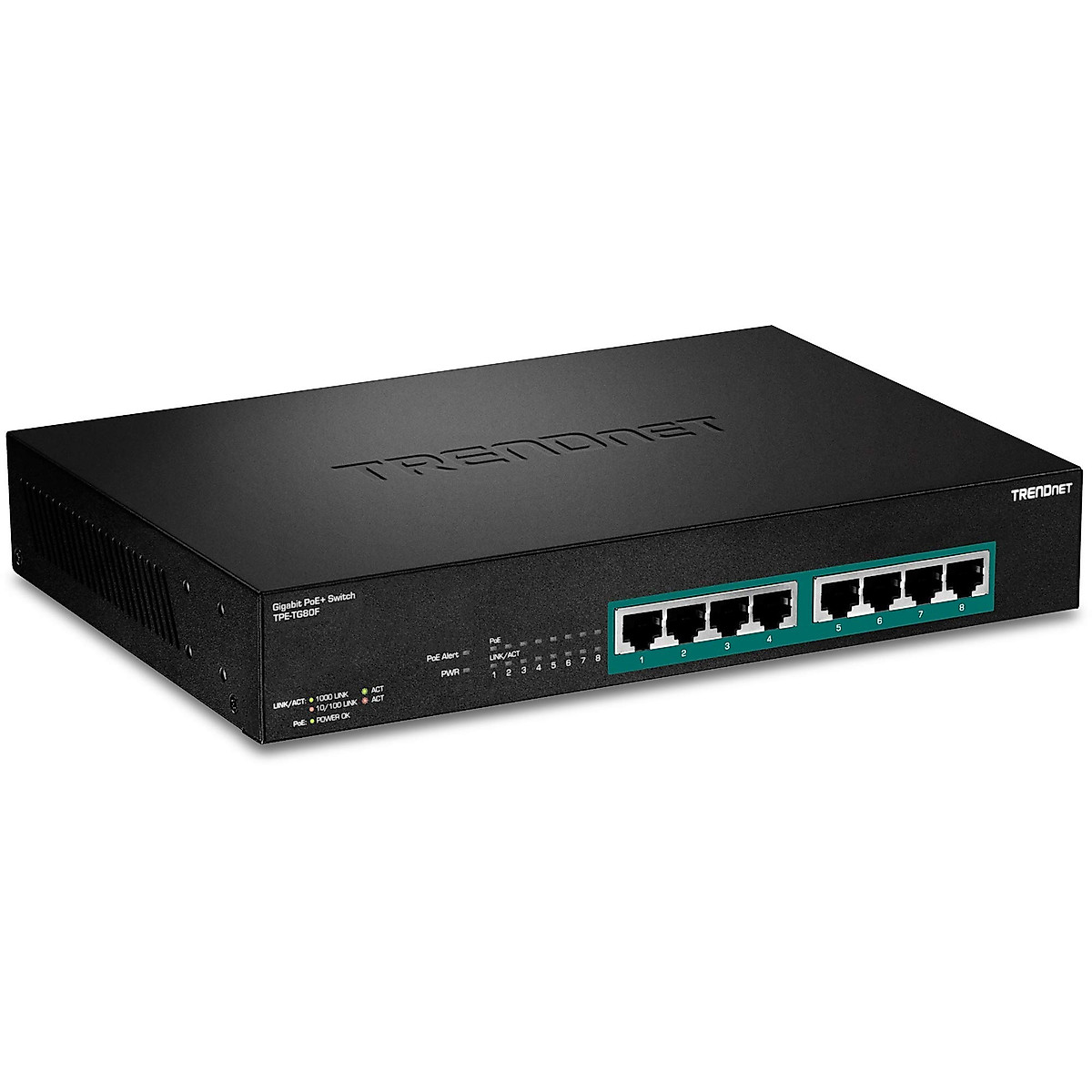 TRENDnet 8-Port Gigabit Full Power Poe+ Switch, 8 x Gigabit PoE+ Ports, 240W Power Budget, 16Gbps Switching Capacity, Rack Mountable, Ethernet Network Switch, Metal, Lifetime Protection, TPE-TG80F