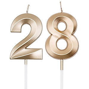 Champagne Gold 28th & 82nd Birthday Candles for Cakes, Number 28 82 Candle Cake Cupcake Topper for Birthday Anniversary Party Decoration