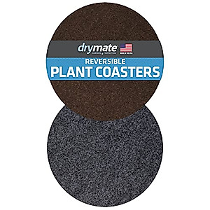 Drymate Plant Coaster Mat Reversible, Charcoal/Brown, (12 Inch), (Set of 2), Round/Fabric, Absorbent/Waterproof - Protects Surfaces, Contains Liquids (USA Made)