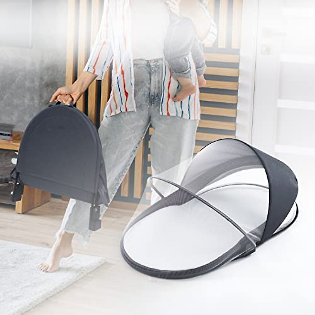 Sporary Baby Travel Portable Baby Pod - Folding Mini Crib with Mosquito Net Lightweight Washable Foldable