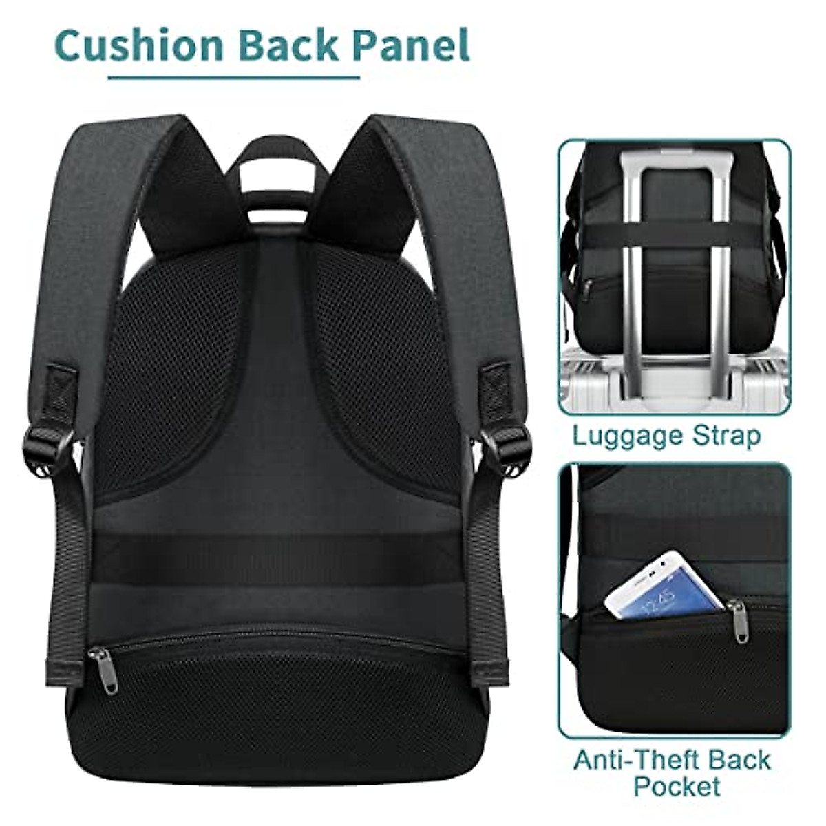 BlondBenjo Travel Backpack, Extra Large 50L Laptop Backpacks for Men Women, Water Resistant Backpack Airline Approved Business Work Bag with USB Charging Port Fits 17.7 Inch Computer, Black