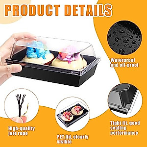 150 Pcs Paper Charcuterie Boxes with Clear Lids and Cotton Rope 5.5 Inches Disposable Food Containers Bakery Boxes for Dessert, Sandwich, Cupcake, Cookie, Chocolate, Strawberry (Black)