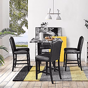AYTTPG Modern 5 Piece Dinette Set with Matching Chairs and Bottom Shelf for Dining Room, Sturdy Wooden Frame, Marble Pattern Veneer, Chairs with Nail Head Trim, Easy Assembly, Black Chair+Gray Table
