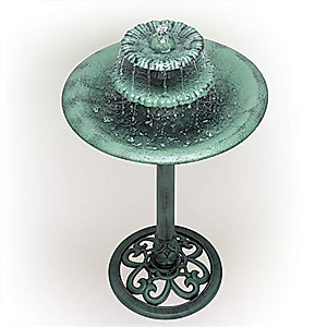 Alpine Corporation 35" Tall Outdoor 3-Tiered Pedestal Water Fountain and Birdbath, Green