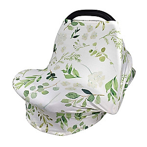 Baby Nursing Cover - Breastfeeding Scarf Carseat Canopy Stroller Cart Cover, Multi-Use Light, Soft, Stretchy, Spacious Car Seat Blanket for Girl and Boy + Unisex Bibs