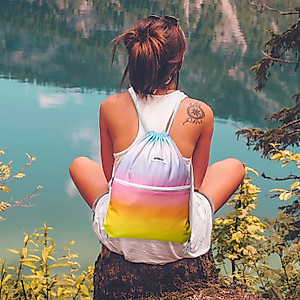 WANDF Drawstring Backpack String Bag Sackpack Cinch Water Resistant Nylon for Gym Shopping Sport Yoga (Rain bow)