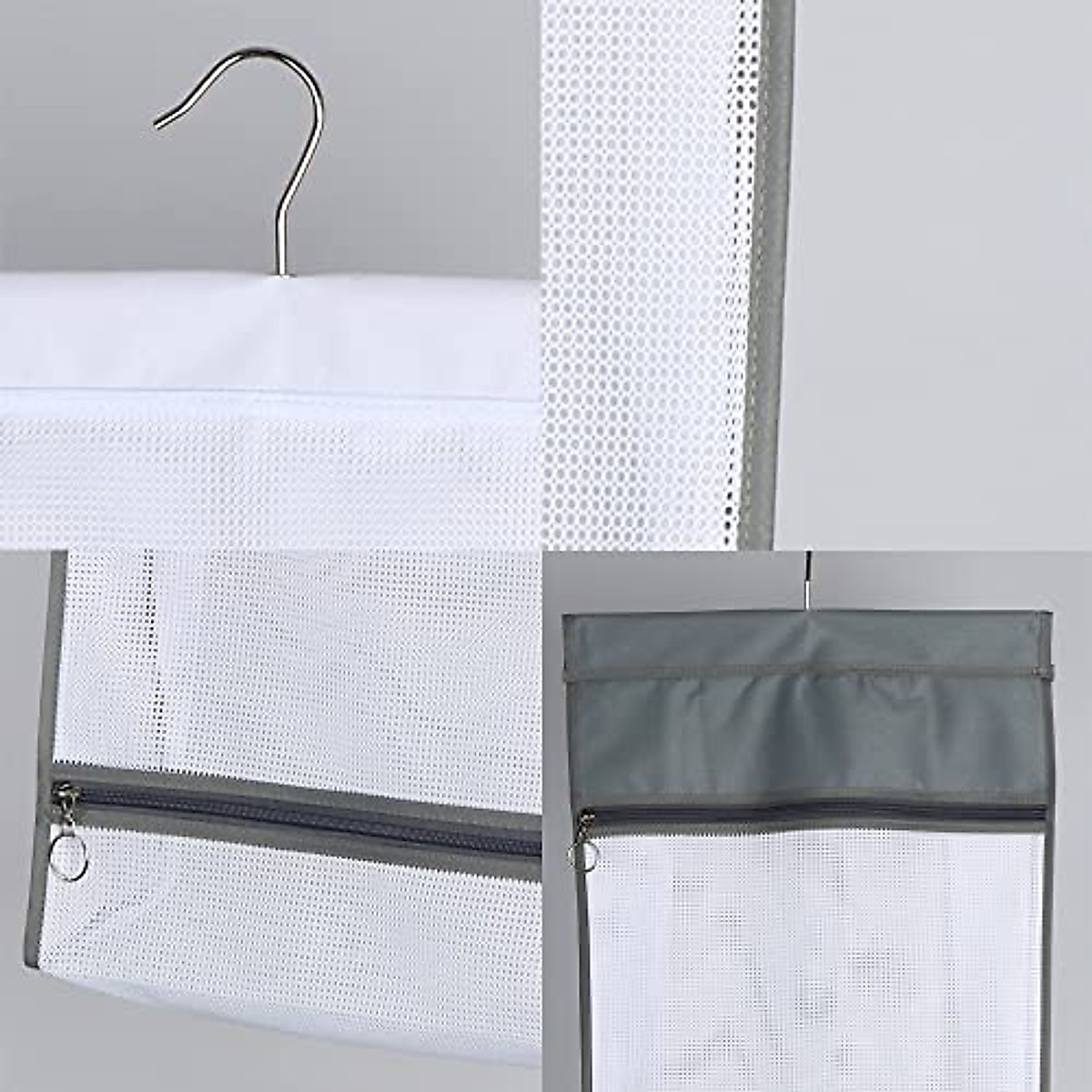 Jelier Hanging Mesh Laundry Basket,Collapsible Fabric Laundry Hamper with Rotatable Hanger,Portable Storage Bag for Apartment,RV,Camper,Cabin,College Dorm Use (gray)