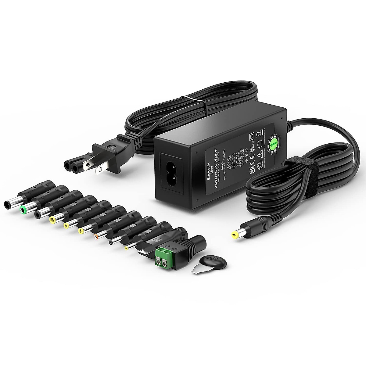 Basicvolt Universal AC Adapter 15V 13.5V 12V 9V 7.5V 6V 5V 3A 2.5A DC Power Supply for 5 to 15 Volt Household Electronics, 45W Max