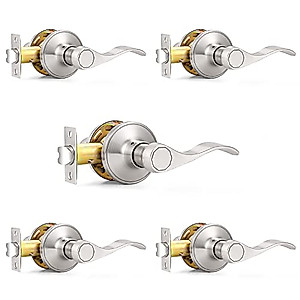 Probrico Passage Door Levers Hall/Closet Handles Satin Nickel Keyless Non-Locking Interior Door Leversets, 5 Pack