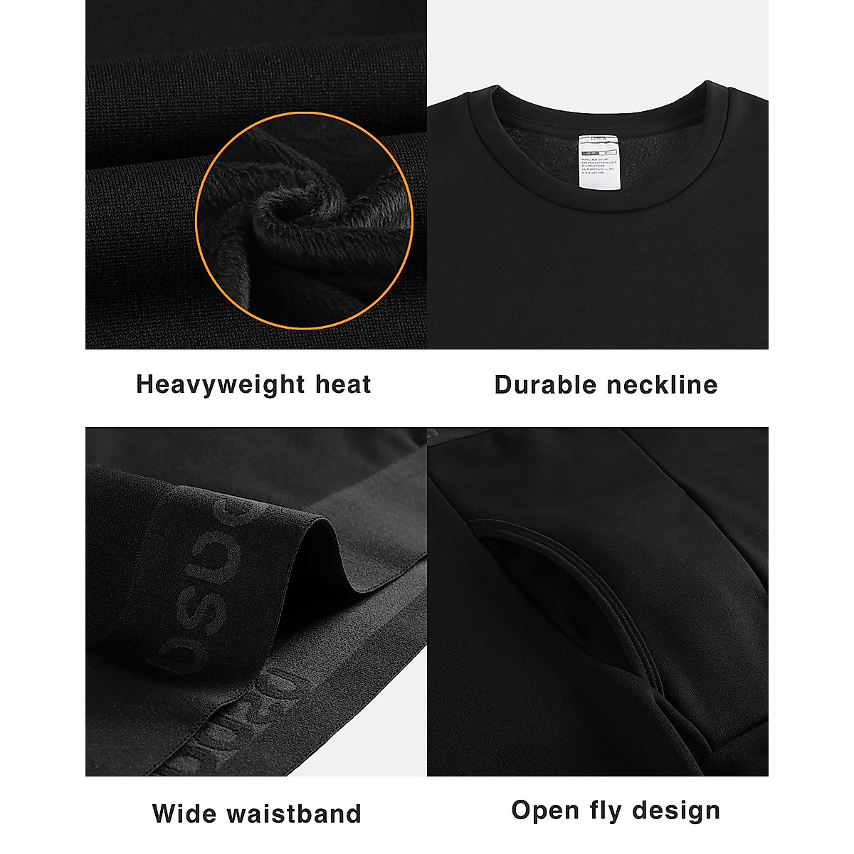 LAPASA Men's Thermal Underwear Set Soft Fleece Lined Long Johns Heavyweight Base Layer Top & Bottom Winter Thermoflux 300 Extra Warm M24 Medium Black