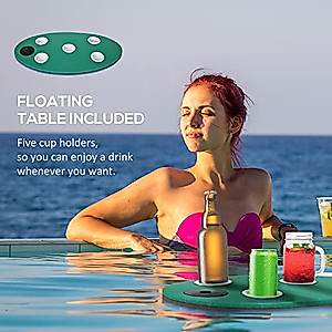 Soozier 12' x 5' Lily Pad Floating Mat with Cup Holder Table, 3-Layer Portable Roll-Up Water Mat Float Dock for 2-3 People, on Lake, River, Beach, Swimming Pool, Green