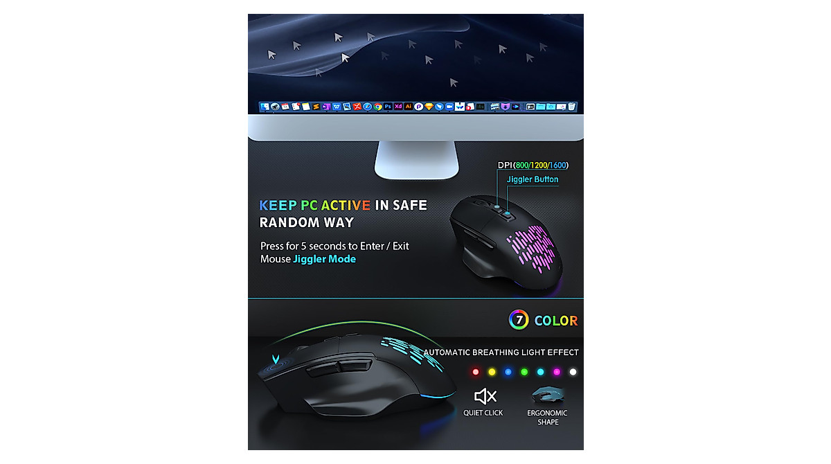 Ergonomic Wireless Keyboard & Mouse: Backlit, Jiggler, Silent