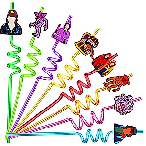 24 Stranger Inspired Things Party Favors Reusable Drinking Straws 8 Designs Great for Stranger Inspired Things Birthday Party Supplies with 2 Cleaning Brushes
