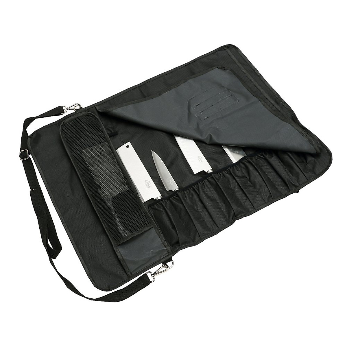 HERSENT Knife Roll, Chef Knife Roll Bag With 17 Slots Can Holds13 Knives,1 Meat Cleaver, And 3 Utensil Pockets,Durable Knife Case With Handle, Shoulder Strap & Zippered Mesh Pocket Holder
