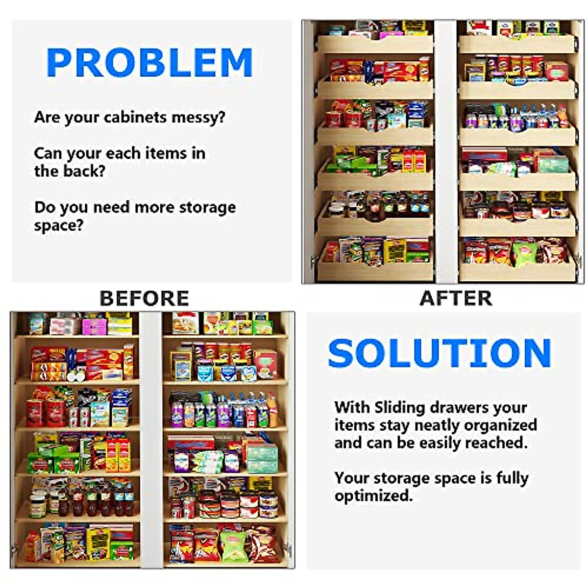 WelFurGeer Pull Out Shelves for Kitchen Cabinets, Slide Out Wood Cabinet Organizer, Pull Out Cabinet Shelf, Pantry Organizers and Storage, Wood Rack for Kitchen, Bathroom (26" Wide)