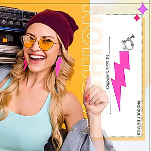 3 Pairs 80S Neon Earrings Earrings Exaggerate Punk Lightning Bolt Clip on Earrings Halloween 1980s Party Non Pierced Clip Earrings for Women (rose red+green+yellow)