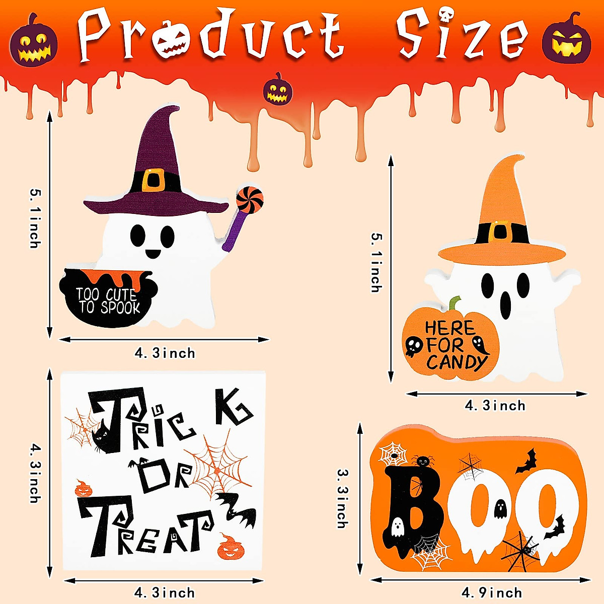 4 Pieces Halloween Decor Halloween Tiered Tray Decorations Tabletop Wooden Ghost Theme Table Centerpieces Cute Decor Boo Halloween Blocks Spooky Sign Trick or Treat Candy Sign for Home Shelf Party