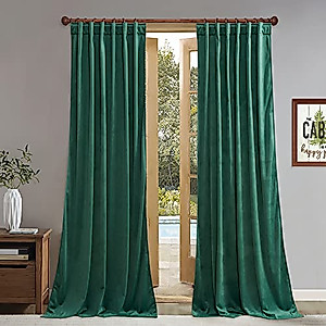 StangH Pine Green Velvet Curtains 96 inches Long, Room Darkening Window Drapes Elegant Home Decoration for Bedroom/Party Backdrop/Dining Room, W52 x L96, 2 Panels