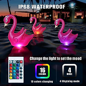 Floating Pool Thermometer with 19" Solar Pool Lights Pond Water Thermometer with RGB Led Lights Color Changing Swimming Pool Thermometer Water Temperature Thermometers for Hot Tub Inflatable Flamingo