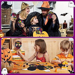 WhatSign Halloween Scratch Art Crafts for Kids 24Pcs Magic Rainbow Scratch Paper Halloween Party Games for Kids Adults Halloween Ornaments DIY Craft Decorations Halloween Party Favors Supplies