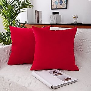 MoonRest - Pack of 2, Velvet Decorative Pillow Cover Set, Cozy Soft with Hidden Zipper Solid Color for Sofa Bedroom Car Couch Throw Pillow 18 x 18 Cinnabar