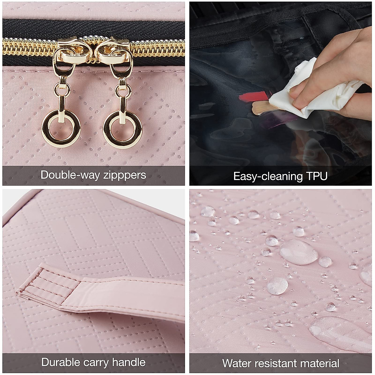 LIGHT FLIGHT Large Makeup Case, Travel Makeup Bag Cosmetic Case Organizer Portable Storage Bag with Adjustable Dividers for Cosmetics Makeup Brushes Toiletry Digital Accessories (Medium, Pink)