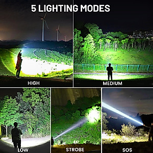 Lylting Rechargeable LED Flashlights High Lumens 2 Pack, 990,000 Lumen Super Bright Flashlight with USB Cable, 5 Modes Powerful Flashlight Waterproof Flash Light for Home Emergencies Camping