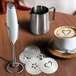 Milk Boss Milk Frother for Coffee Complete Set Coffee Gift With Upgraded Ultra Stand - Handheld Foam Maker - Whisk Drink Mixer for Coffee, Mini Hand Blender - Frother, Stencils & Frothing Pitcher