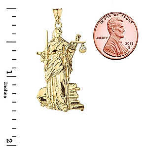 Elegant Lady Justice Pendant in Solid 14k Yellow Gold