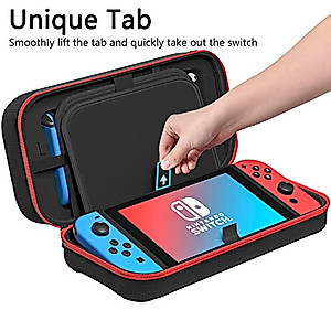 Fenolical Carrying Case Compatible with Nintendo Switch/OLED - Fit for Joycon and AC Adapter, Portable Hard Shell Pouch Carrying Travel Bag for Accessories Holds 20 Game Cartridge, Red