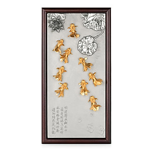 Royal Selangor Hand Finished Oriental Collection Pewter Gilt Goldfish Plaque Gift