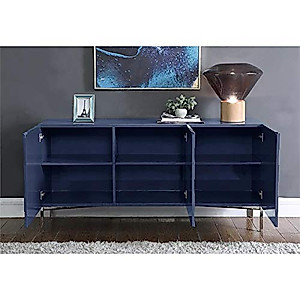 Meridian Furniture Collette Collection Modern | Contemporary Sideboard Buffet, Rich Chrome Stainless Steel Base, Navy Laquer Finish, 64" W x 18" D x 31" H, Cabinet