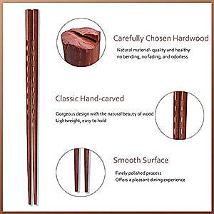 10-Pairs Wooden Chopsticks Reusable, Japanese Style Natural Wood Chopsticks With Gift Box, Lightweight Hand-Carved Dishwasher Safe Chop Sticks for Sushi, Noodles 9.4 Inch/23.8cm…