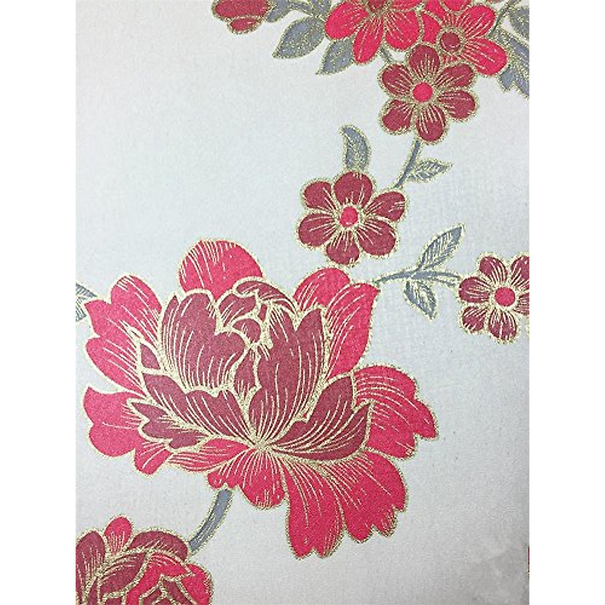 Moyishi Vintage Floral Flower Paper Peel & Stick Shelf Liner Dresser Drawer Sticker 17.7''x78.7'' (Red)