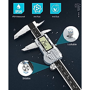 Housolution Digital Caliper, (ABS) Absolute Scale Caliper 6", IP54 Electronic Measuring Tool, Inch/MM/Fraction, Auto-Off LCD Stainless Steel Waterproof Micrometer Vernier Caliper, with Feeler Gauges