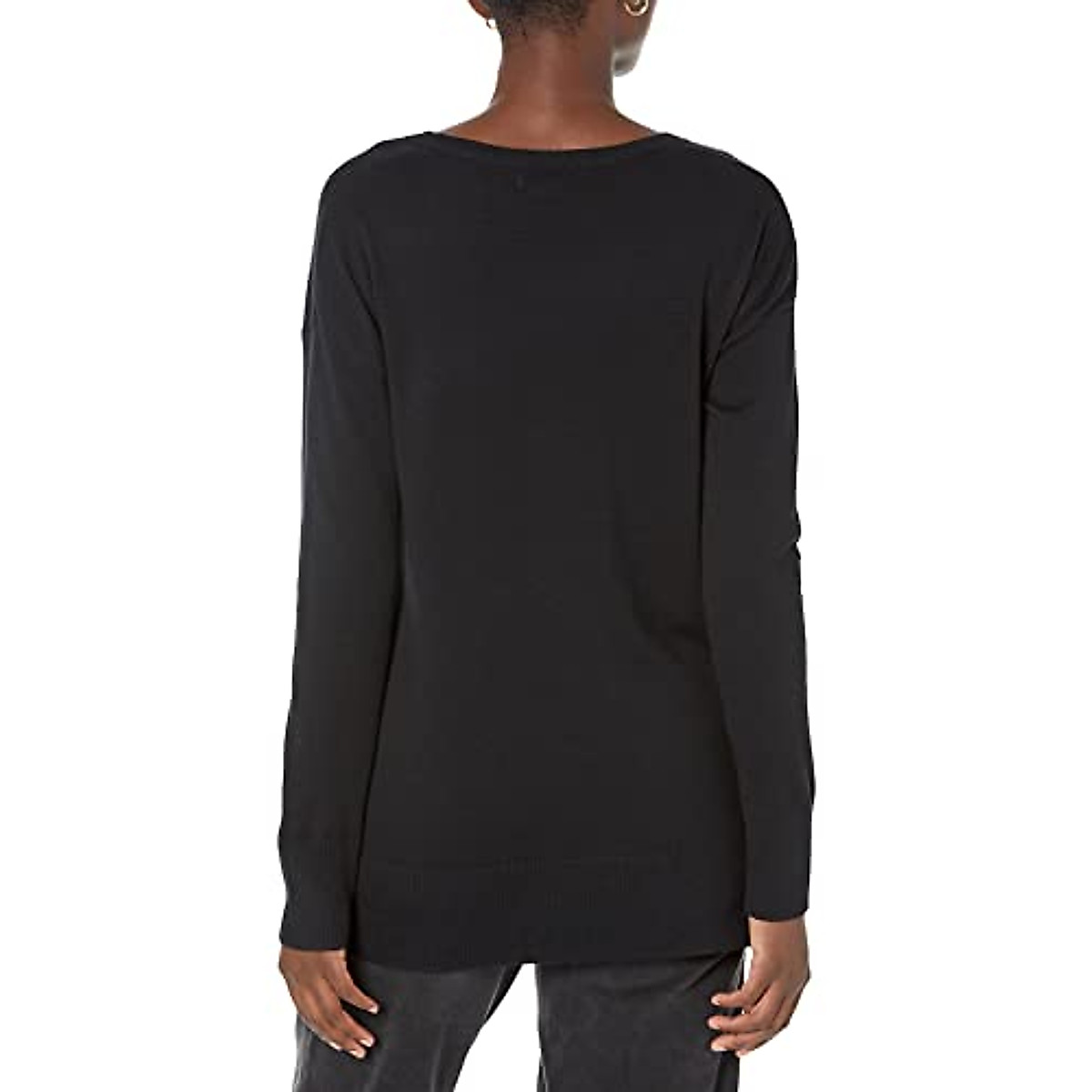 Amazon Essentials Women's Lightweight Long-Sleeve V-Neck Tunic Sweater (Available in Plus Size), Black, Large