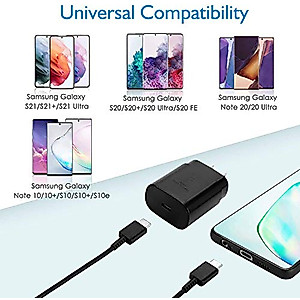 Samsung 25W USB C Super Fast Charging Wall Charger with 5FT Type C Cable Compatible Samsung Galaxy S22/S22+/S22Ultra/S21/S21+/S20/S20+/S10/S10e/S9 Plus/S8 Plus/Note 8/Note 9/Note 10/Note20